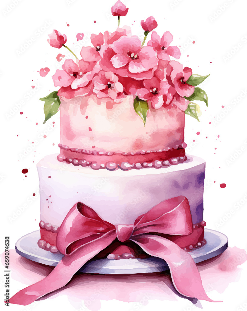 Watercolor birthday cake dessert clip art, Watercolor cakes clip art ...
