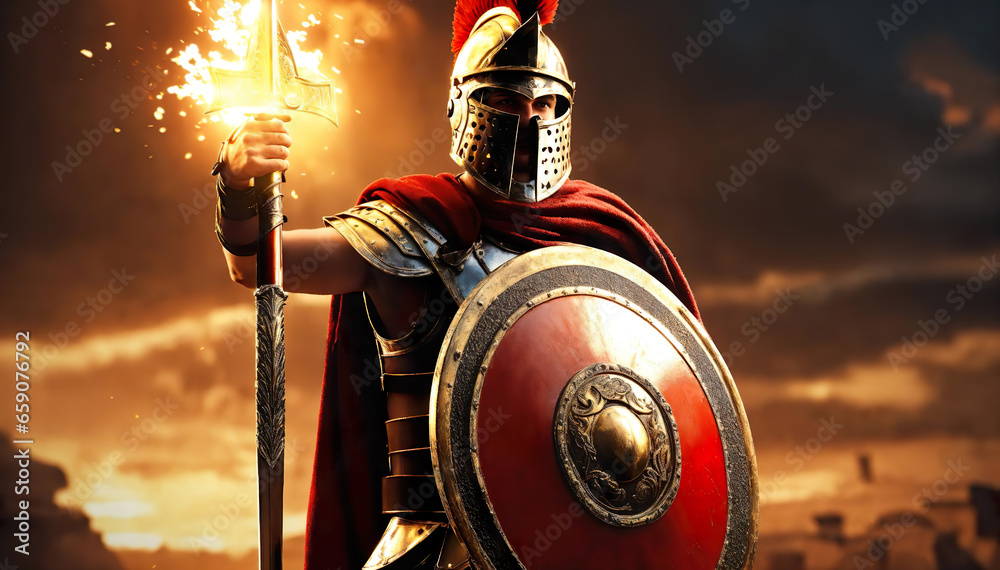 Roman male legionary (legionaries) wear helmet with crest, gladius ...