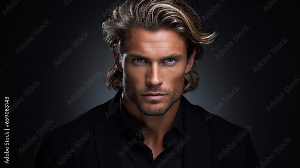 Masculine Hair Model with Luxurious Long Hair.masculine young man with ...