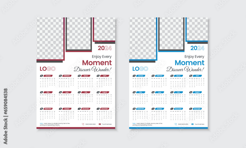 Monthly calendar template for year 2024, modern and creative 12 months ...