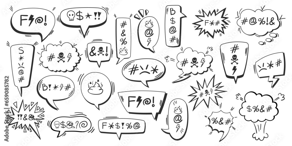 Swear speech bubble. Censored text in dialogue chat box. Comics style ...