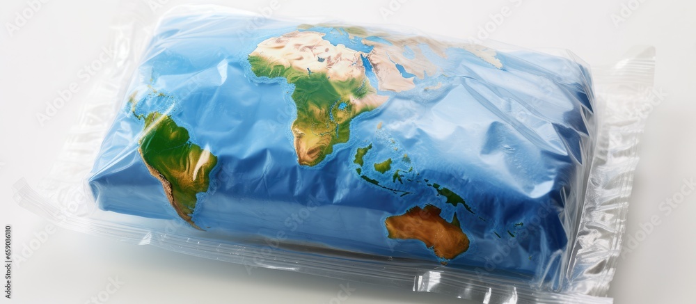 Plastic wrapped Earth isolated on white Pollution via plastic waste ...