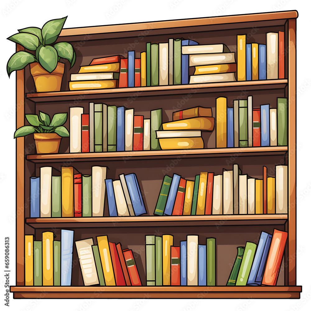 clipart of Bookshelf, cartoon school clipart, transparent background ...