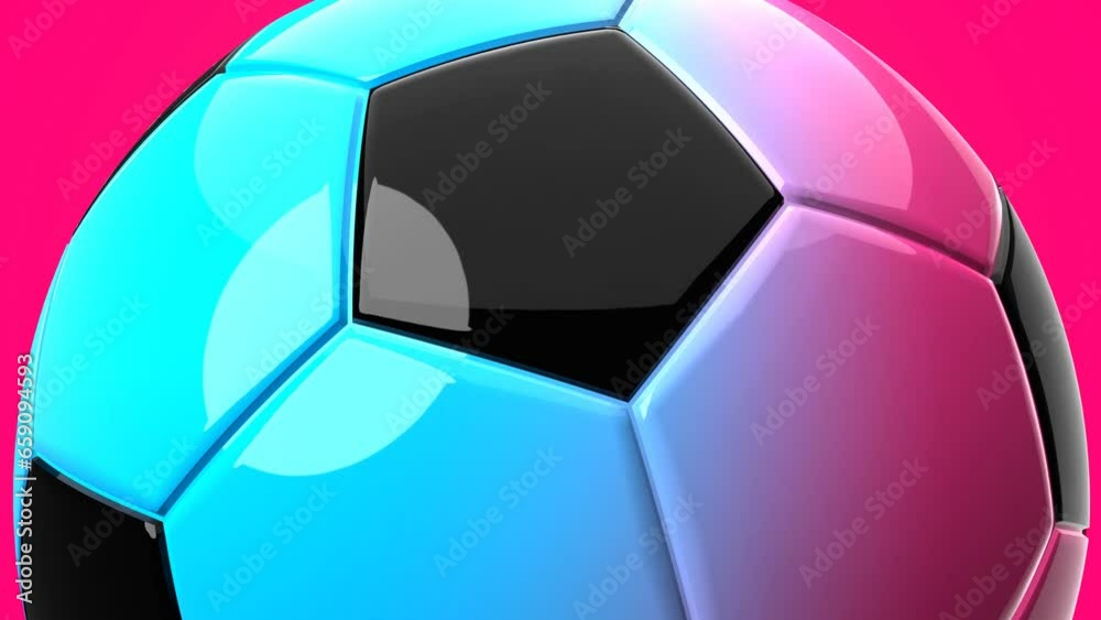 Blue and pink soccer ball on pink background. Loop able 3d animation ...