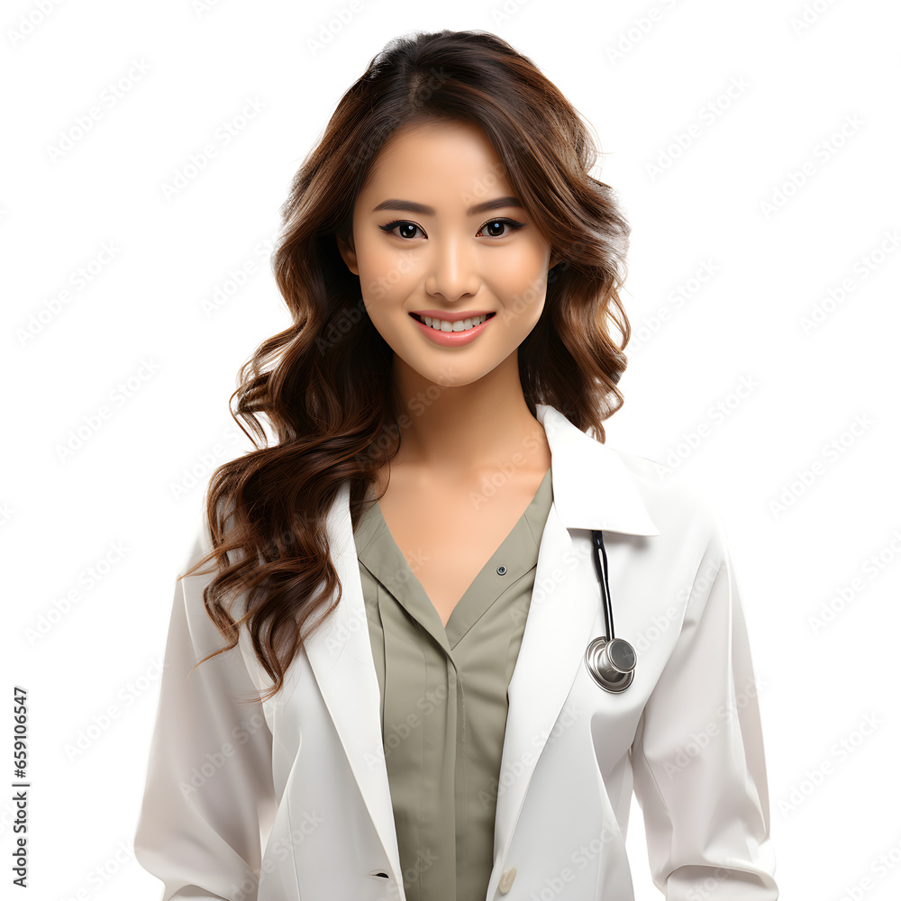 Young Asian woman doctor with a stethoscope on her shoulder, female ...