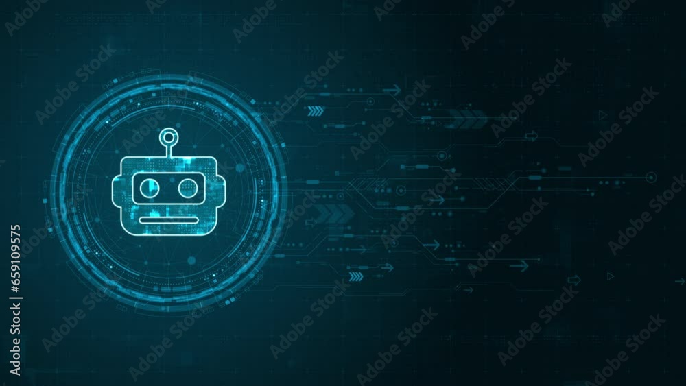 Motion graphic of Blue digital robot head logo and circle futuristic ...