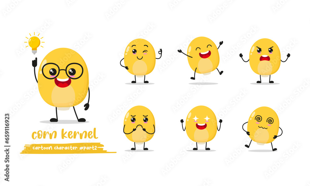 Vetor de cute corn kernel cartoon with many expressions. fruit ...