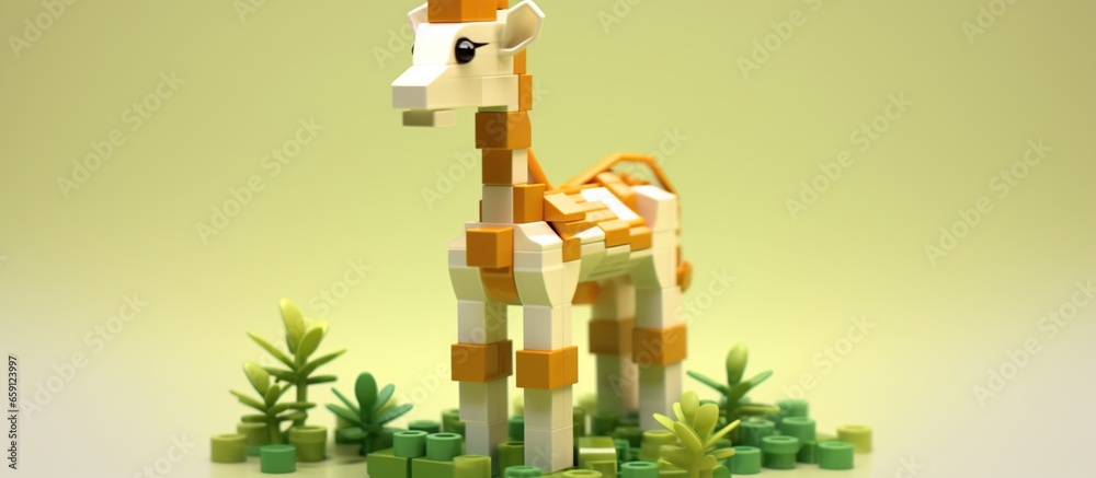 cute cartoon giraffe lego leaves background Stock Illustration | Adobe ...