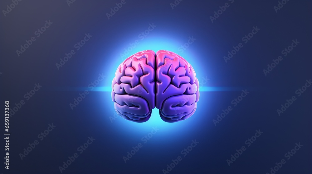Human brain 3D model bathed in neon glow symbolizing intelligence and ...