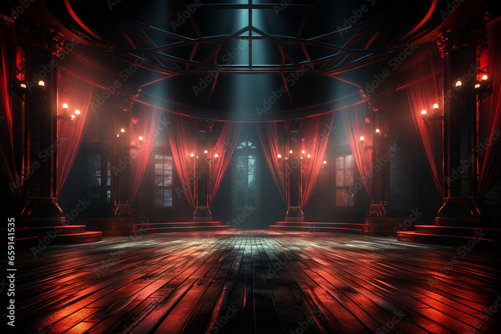 Backdrop With Illumination Of Red Spotlights For Flyers realistic image ...