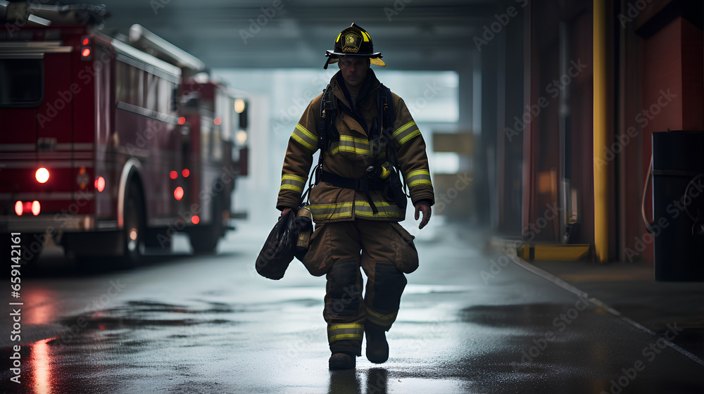 firefighter training., fireman using water and extinguisher to fighting ...