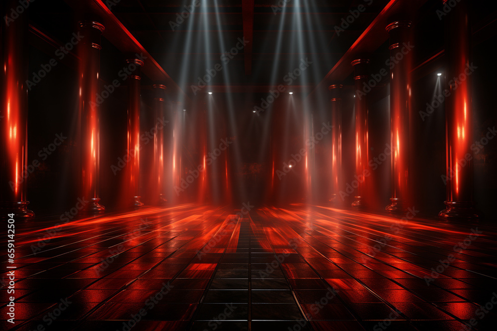 Backdrop With Illumination Of Red Spotlights For Flyers realistic image ...