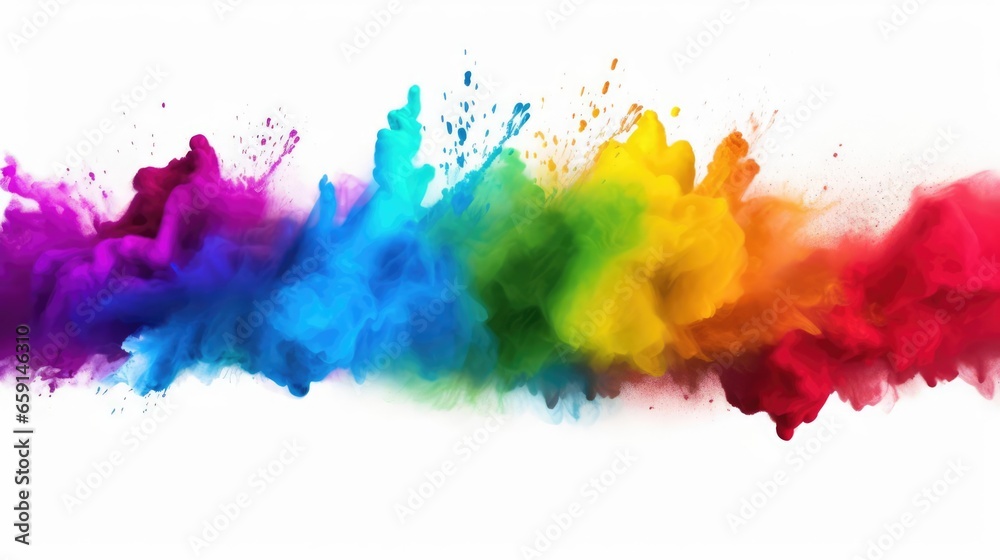 colorful rainbow paint color powder explosion isolated white wide ...