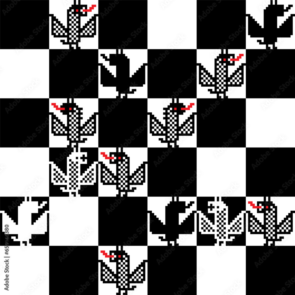 Modern black and white checkerboard seamless patternt with small pixel ...