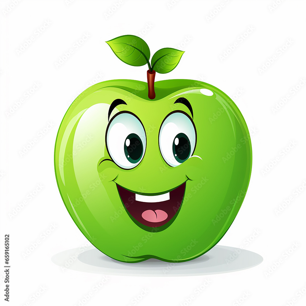 Illustration of a cute green apple face cartoon on white, generative ai ...