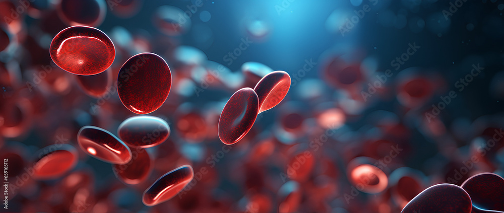 red blood cells in vein with depth of field, A blood vessel with blood ...