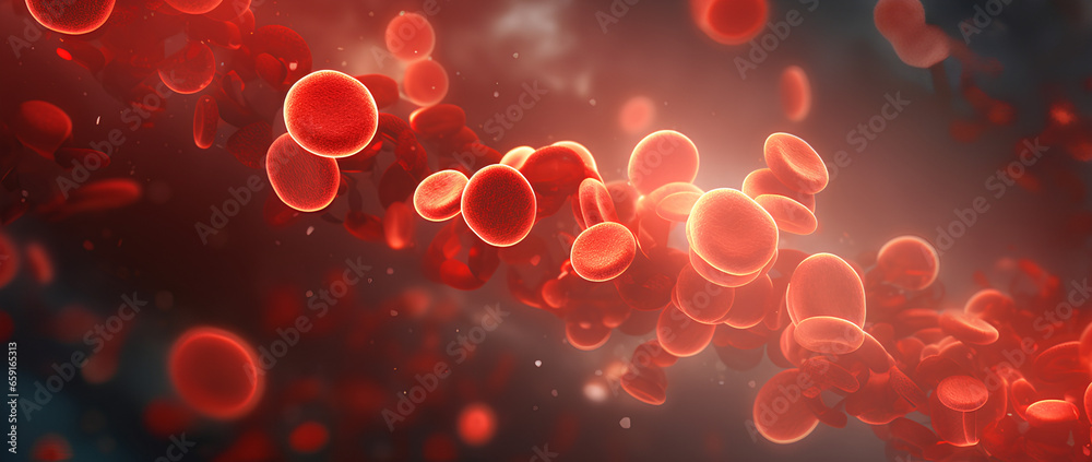 red blood cells in vein with depth of field, A blood vessel with blood ...