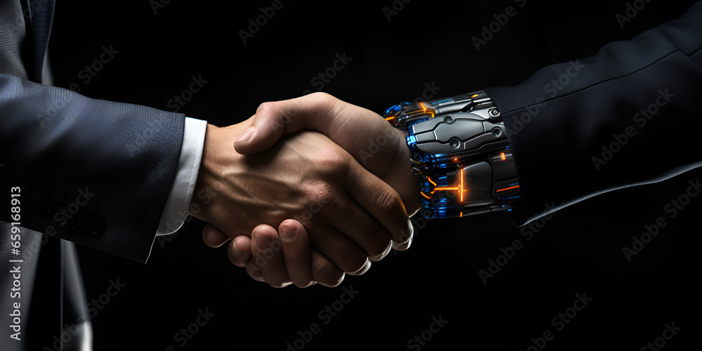 Robotic Handshake Symbolizing AI Partnership,,,,,,,,,,,,, Human-Machine ...