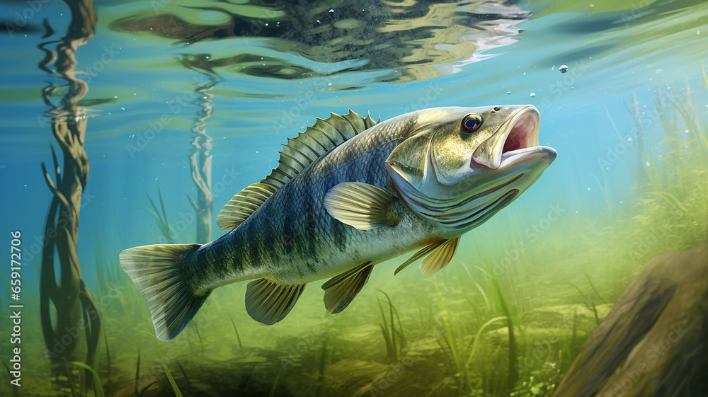 largemouth bass about to eat a bluegill Stock Illustration | Adobe Stock