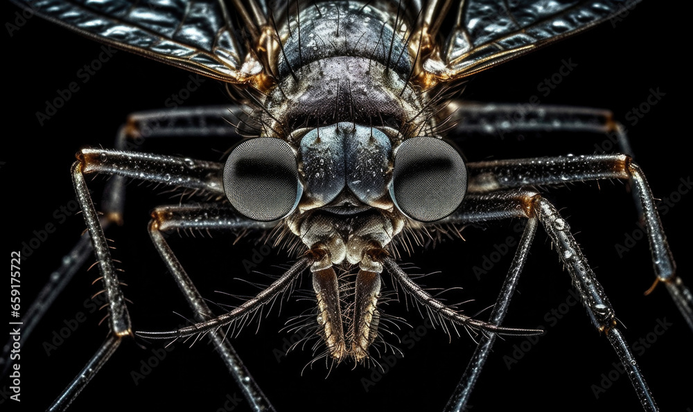 AI generated illustration of closeup fly of bright dark colors against ...