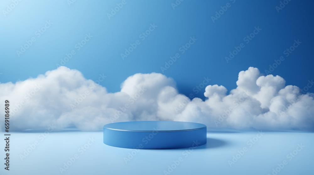 Cloud background podium blue 3d product sky white display platform ...