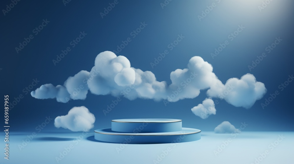Cloud background podium blue 3d product sky white display platform ...