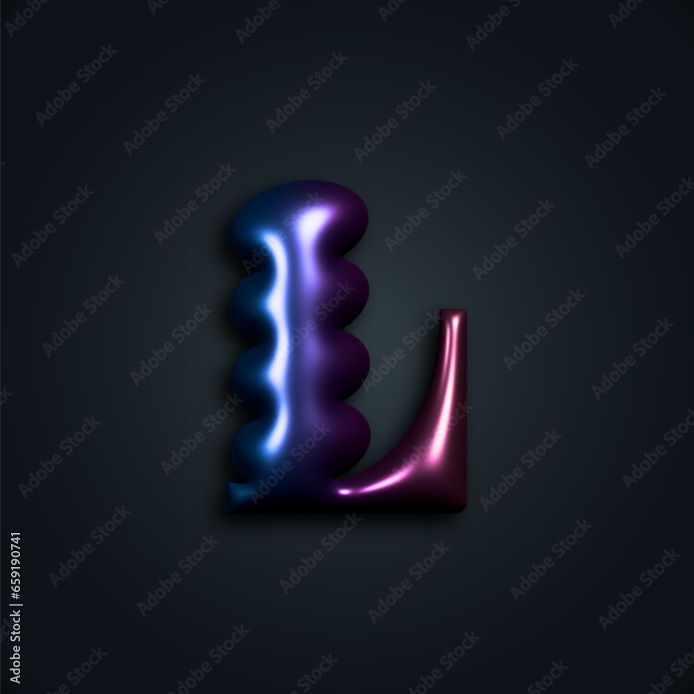 L Letter with 3D Inflated Balloon Effect. Vector Font Element in ...