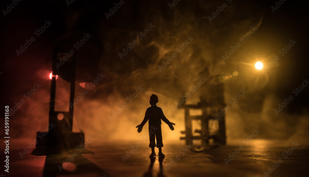 Execution concept. Death penalty electric chair miniature in selective ...