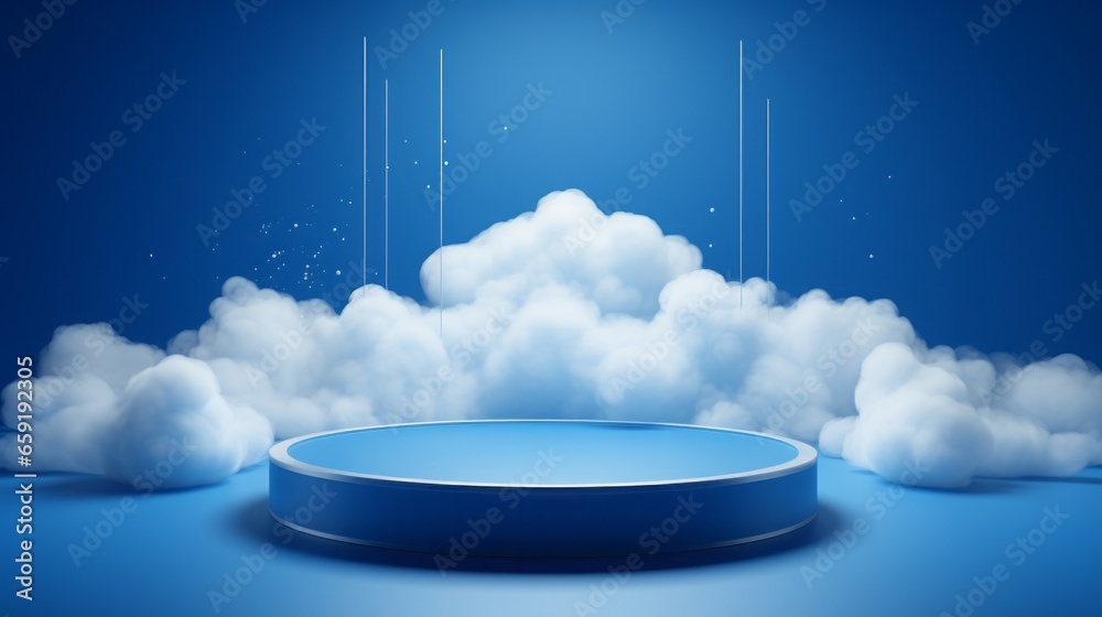 Cloud background podium blue 3d product sky white display platform ...