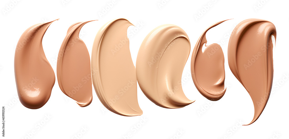 Set of makeup foundation, cosmetic cream smear isolated on white ...