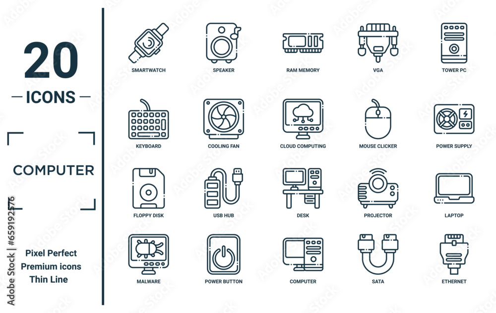 computer linear icon set. includes thin line smartwatch, keyboard ...