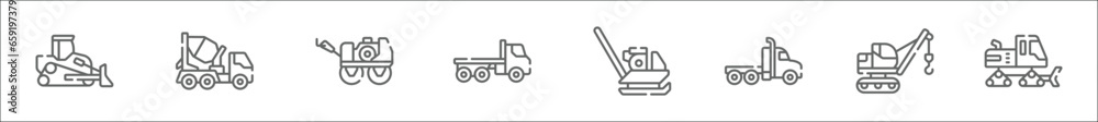 outline set of construction vehicles line icons. linear vector icons ...