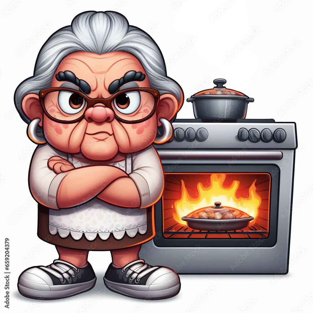Cartoon illustration of an angry Latina Grandmother dealing with her ...
