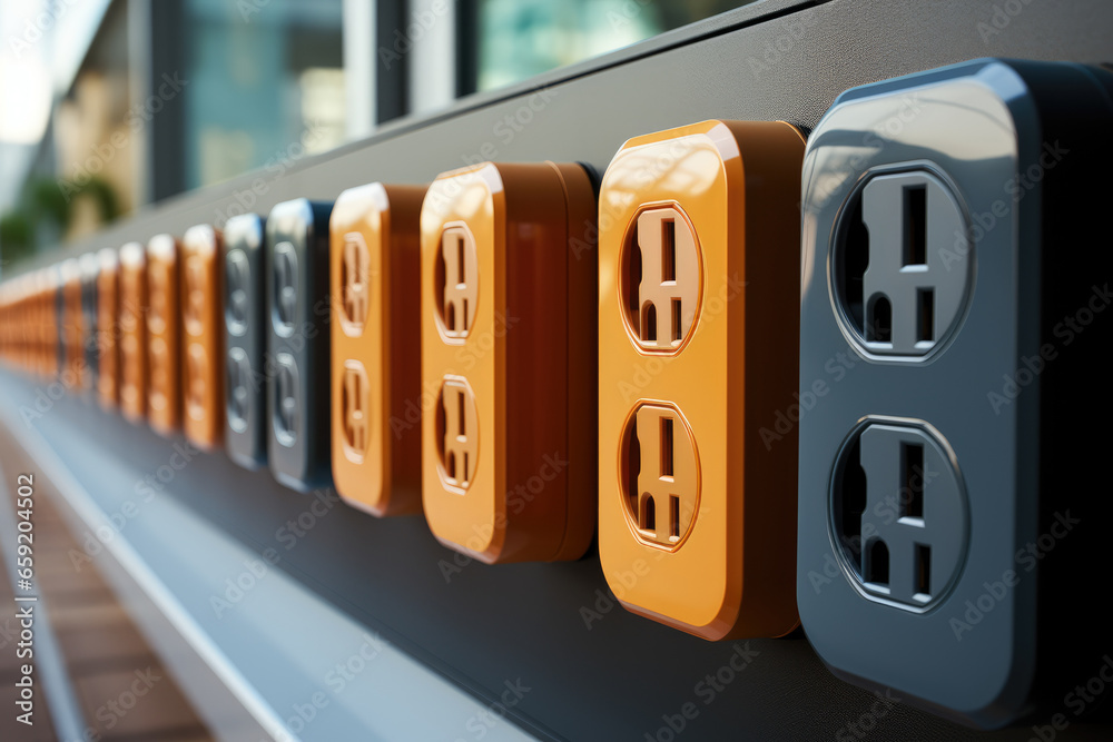 A series of electrical outlets embedded in a wall, ready to power ...