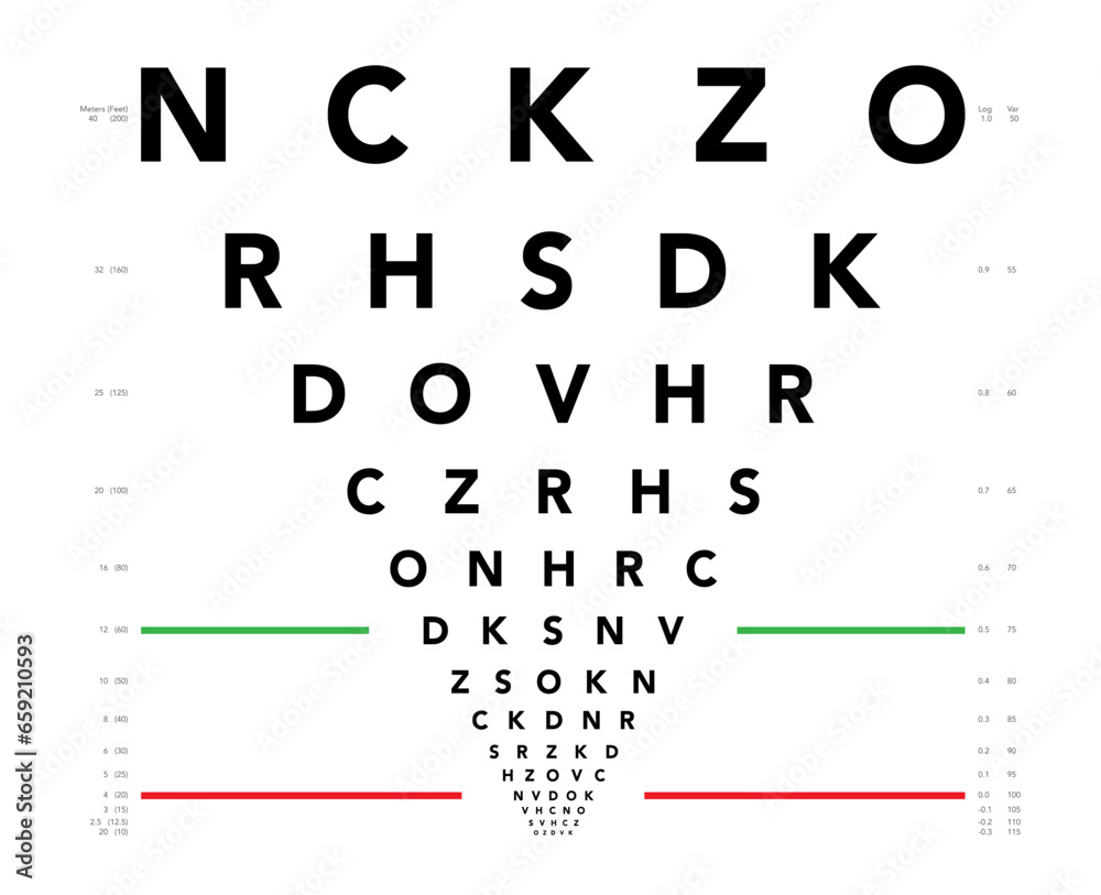 LogMAR chart Eye Test Chart medical illustration. Line vector sketch ...