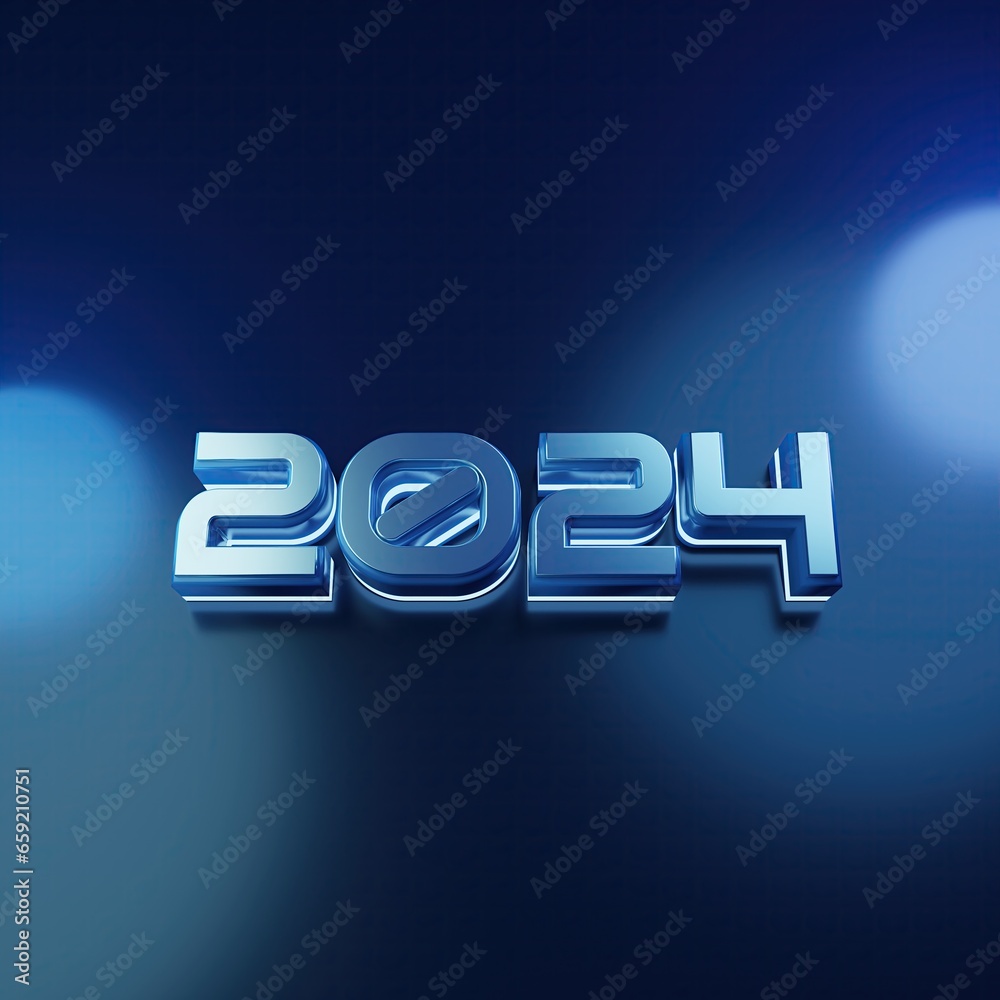 Modern Blue 2024 3D text with spot light AI Generative Stock ...
