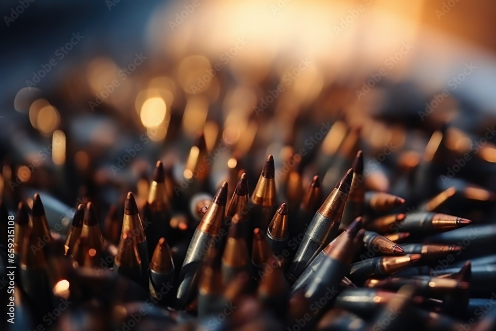 Bullets flying through the air, captured in a closeup that showcases ...