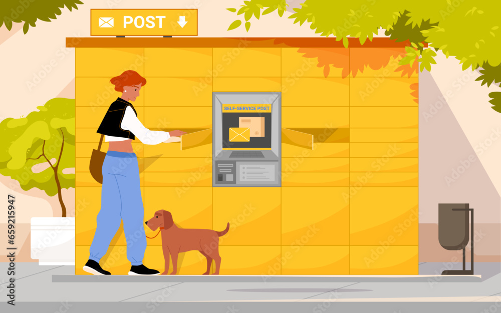 Self service in automatic post locker vector illustration. Cartoon ...