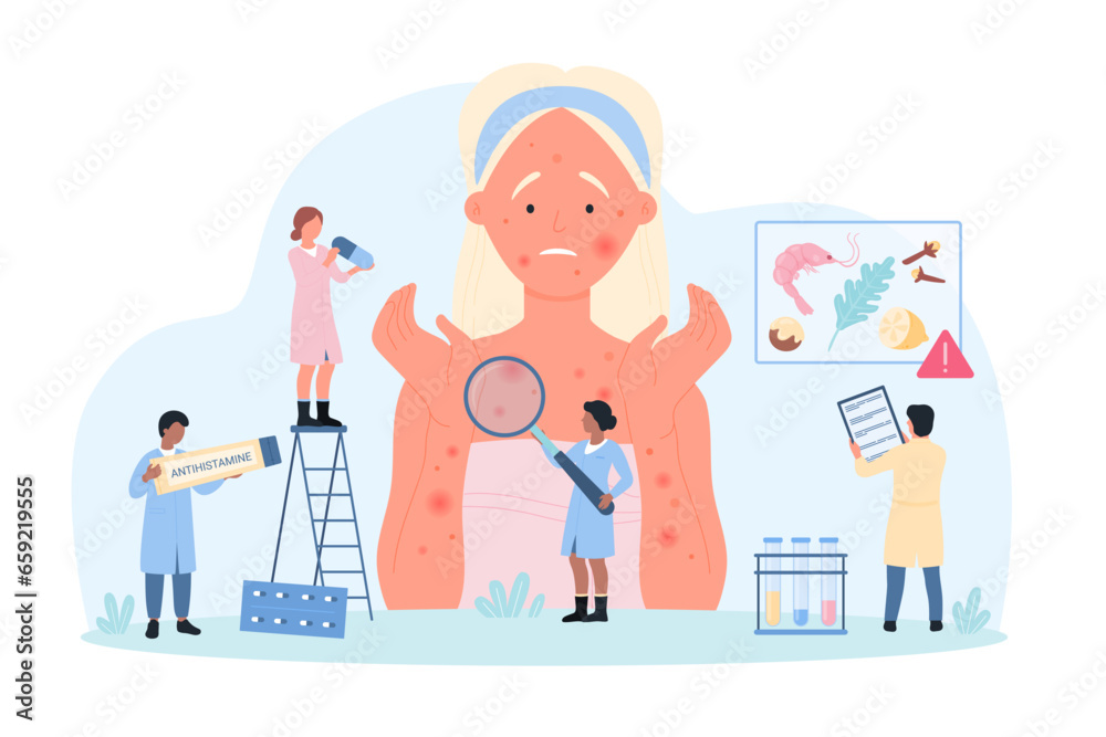 Diagnosis of allergy at examination with allergist vector illustration ...