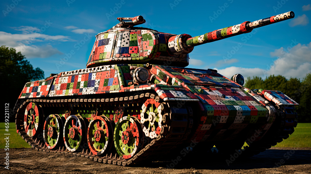 Peace Tank - A World War II Era tank covered in colorful tiles Stock ...