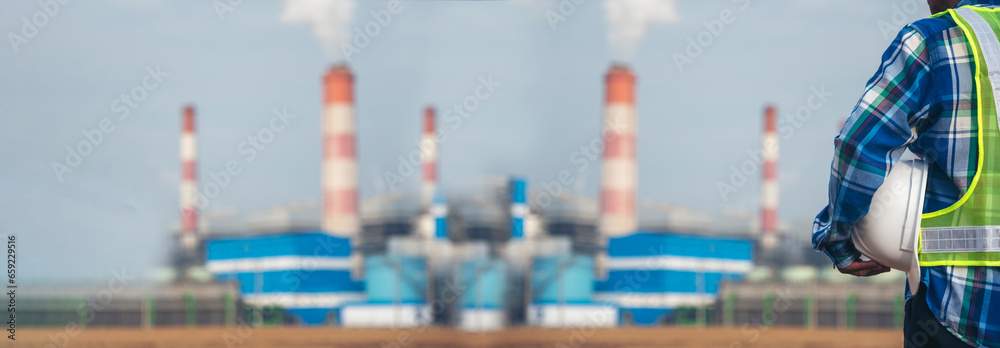 Panorama Technician blue hard hat helmet Engineer industry with copy ...