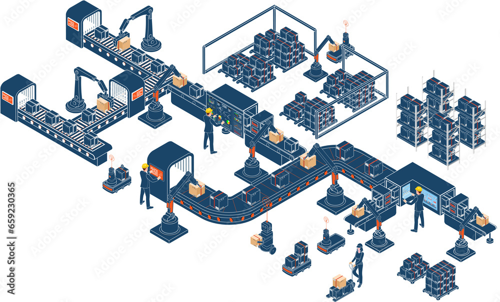 Automated Warehouse Robots and Smart Warehouse Technology concept with ...