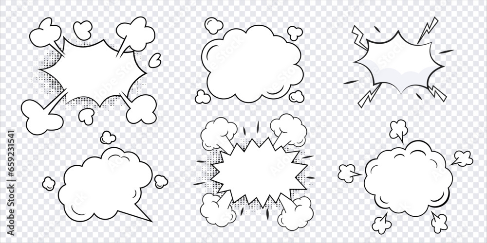 set of comic explosion. cartoon book sound element. vector illustration ...