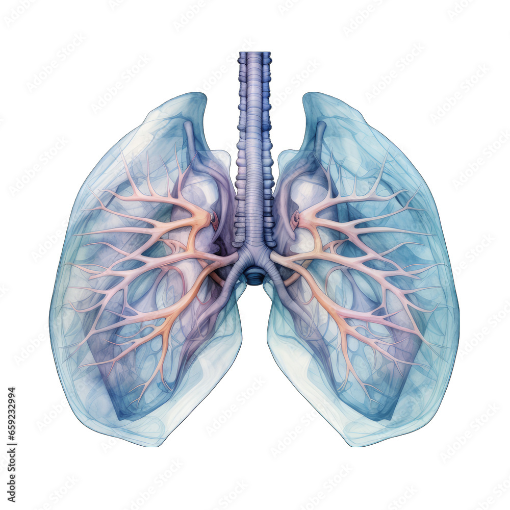 Medical illustration of lungs, pastel colors, isolated on white ...