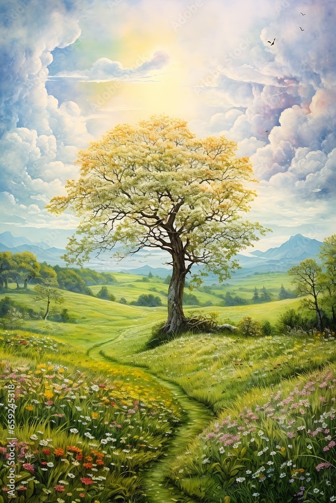 tree field path leading deity spring empyrean princess imagining ...