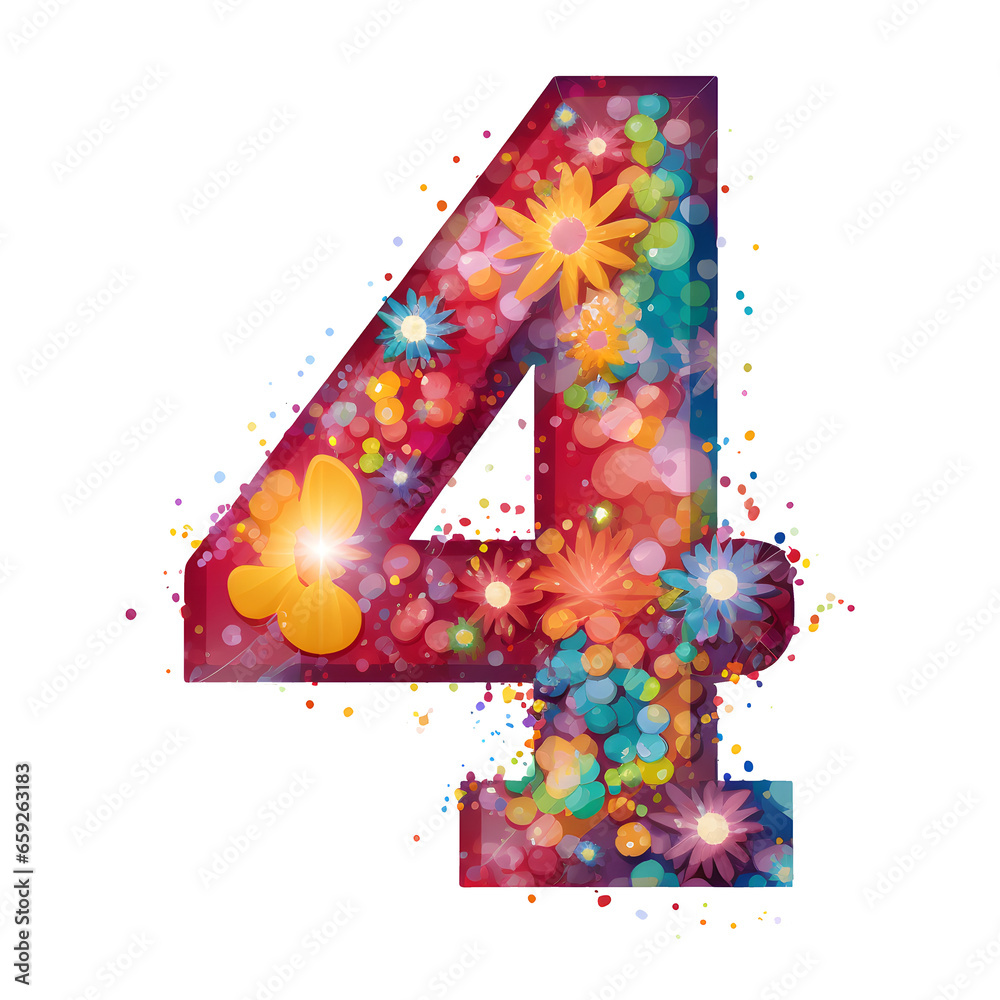 cartoon clipart of the number 4, birthday clipart, celebration clipart ...