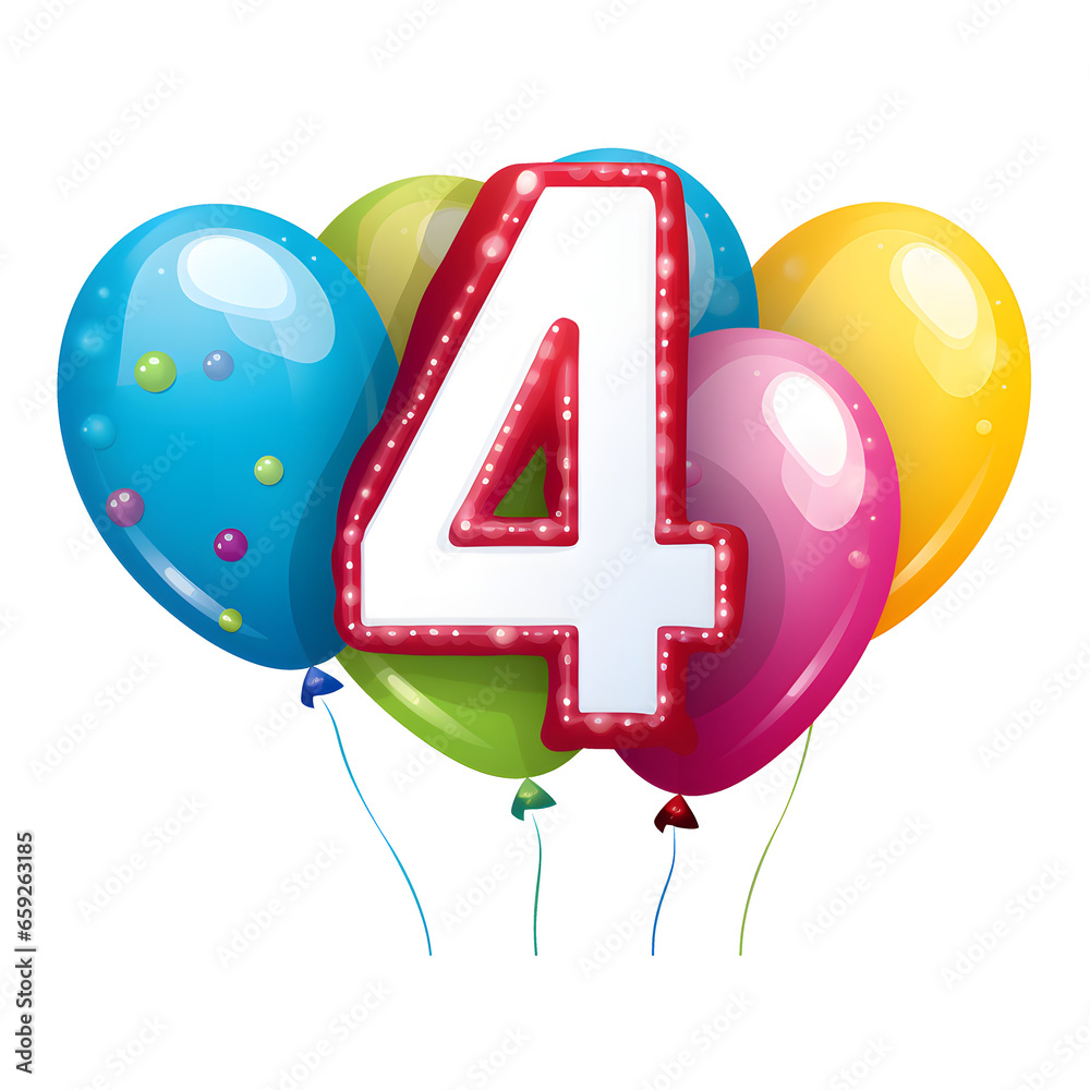 cartoon clipart of the number 4, birthday clipart, celebration clipart ...