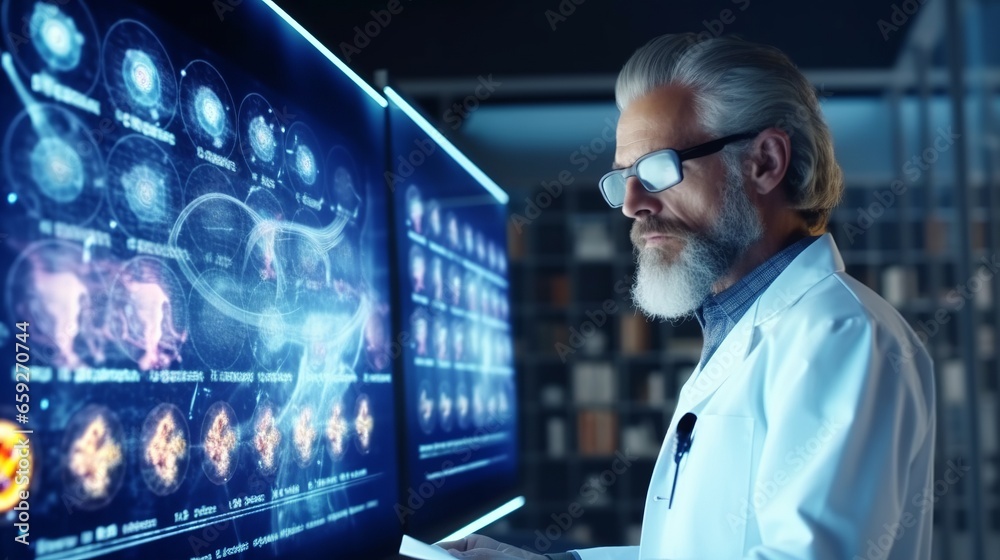 Medicine doctor touching electronic medical record on virtual screen ...