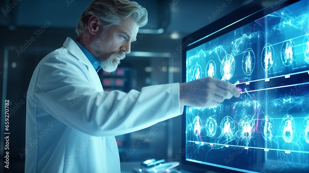 Medicine doctor touching electronic medical record on virtual screen ...