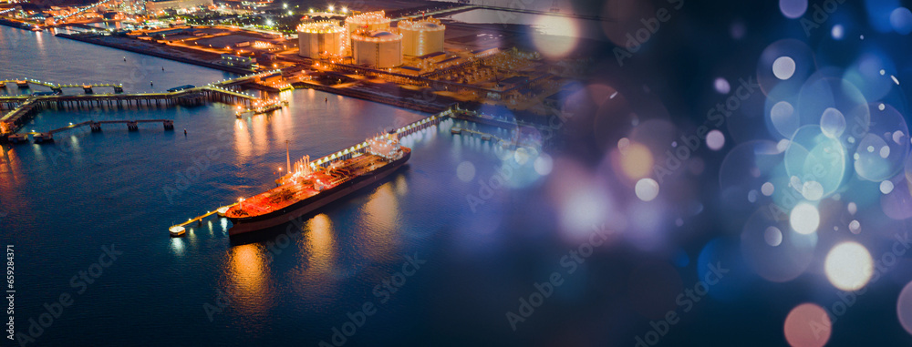 Aerial view oil tanker. oil loading dock of business logistic sea going ...